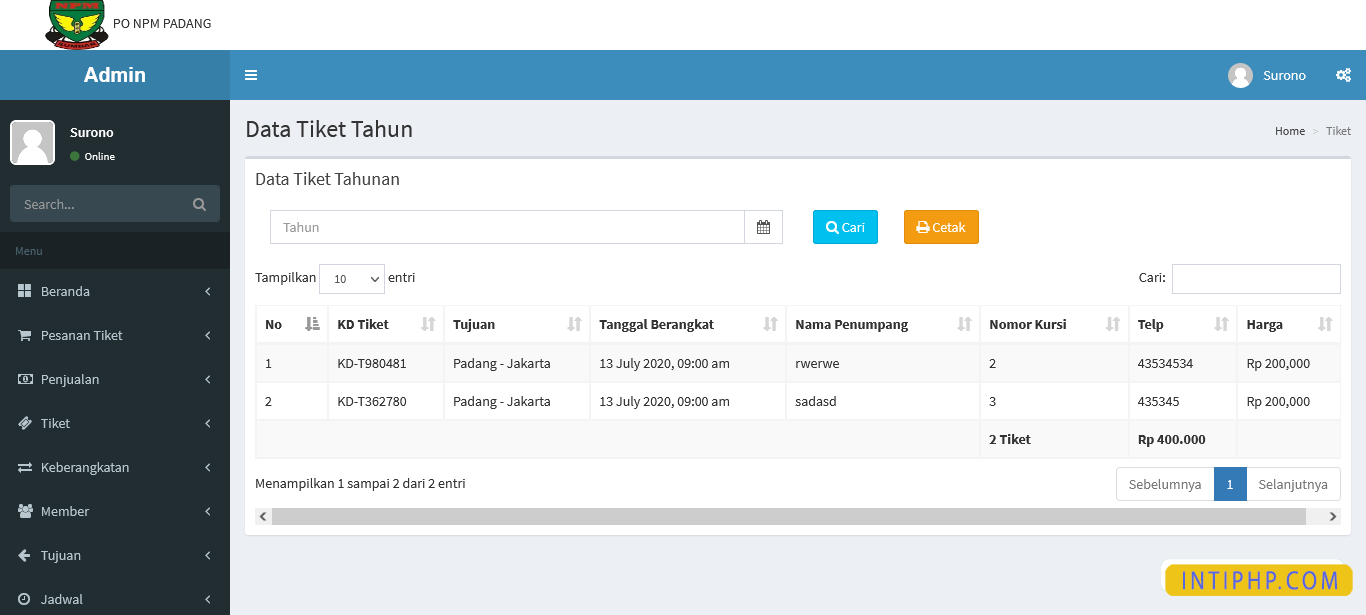 Web Aplikasi E-booking Tiket Bus With Php Mysqli - INTI PHP