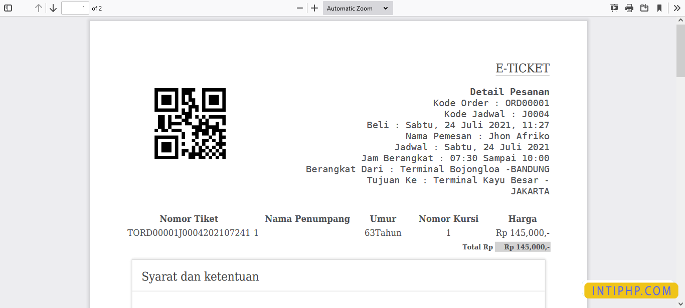 Source Code Web E-tiket Bus Codeigniter Dilengkapi Qr Code Pada Tiket ...