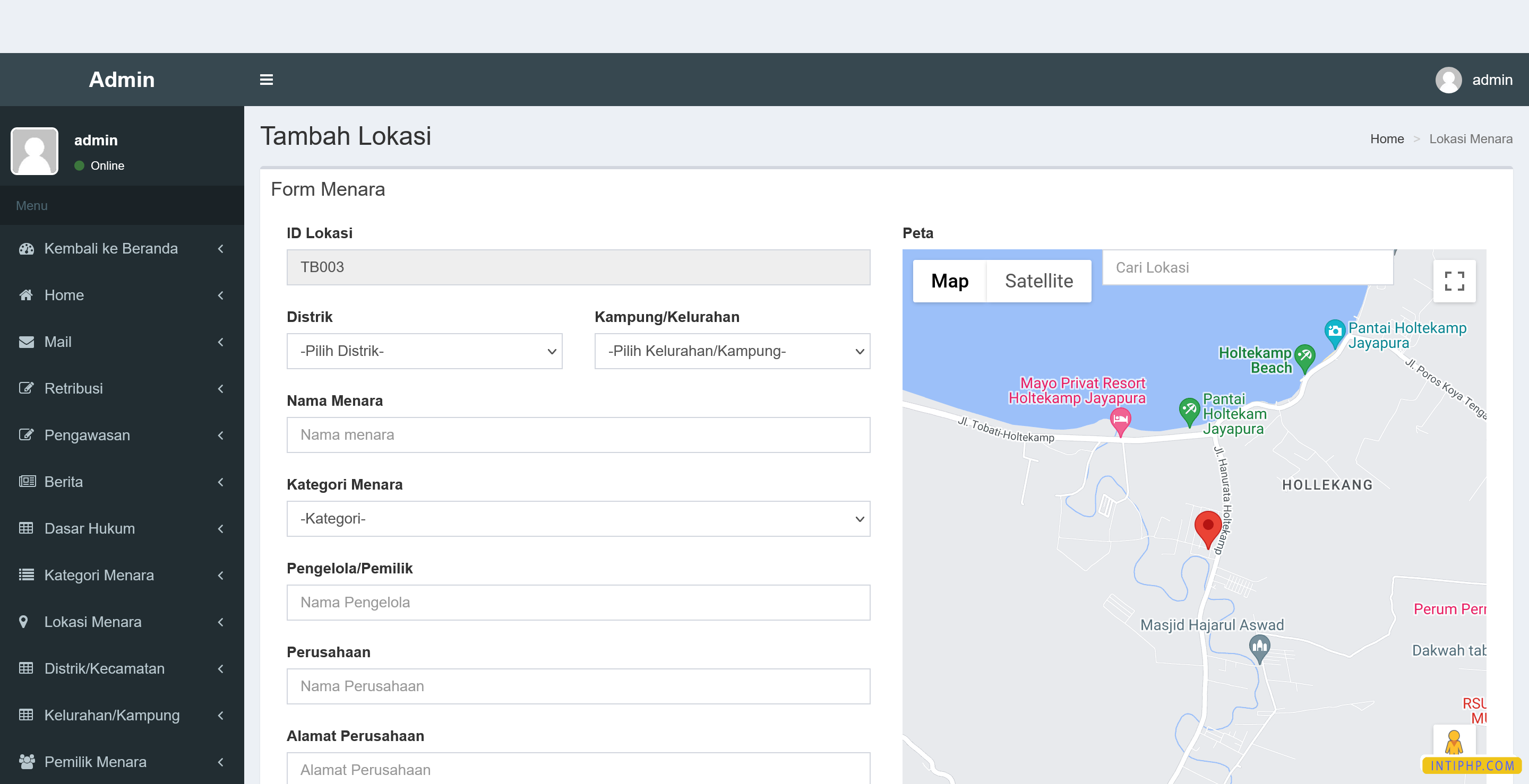 Source Code Gis Sebaran Menara Telekomunikasi (Mentel) Php Mysql - INTI PHP