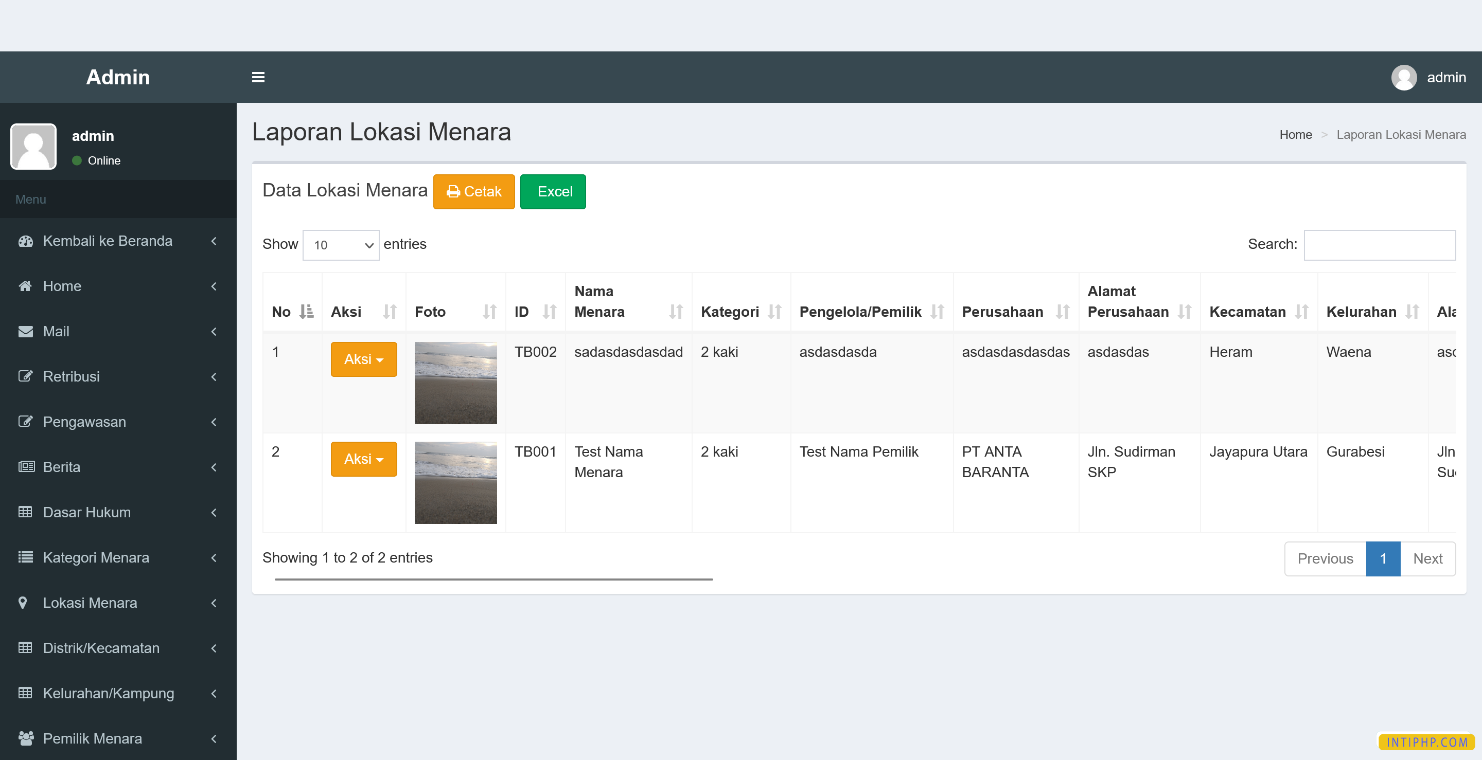Source Code Gis Sebaran Menara Telekomunikasi (Mentel) Php Mysql - INTI PHP