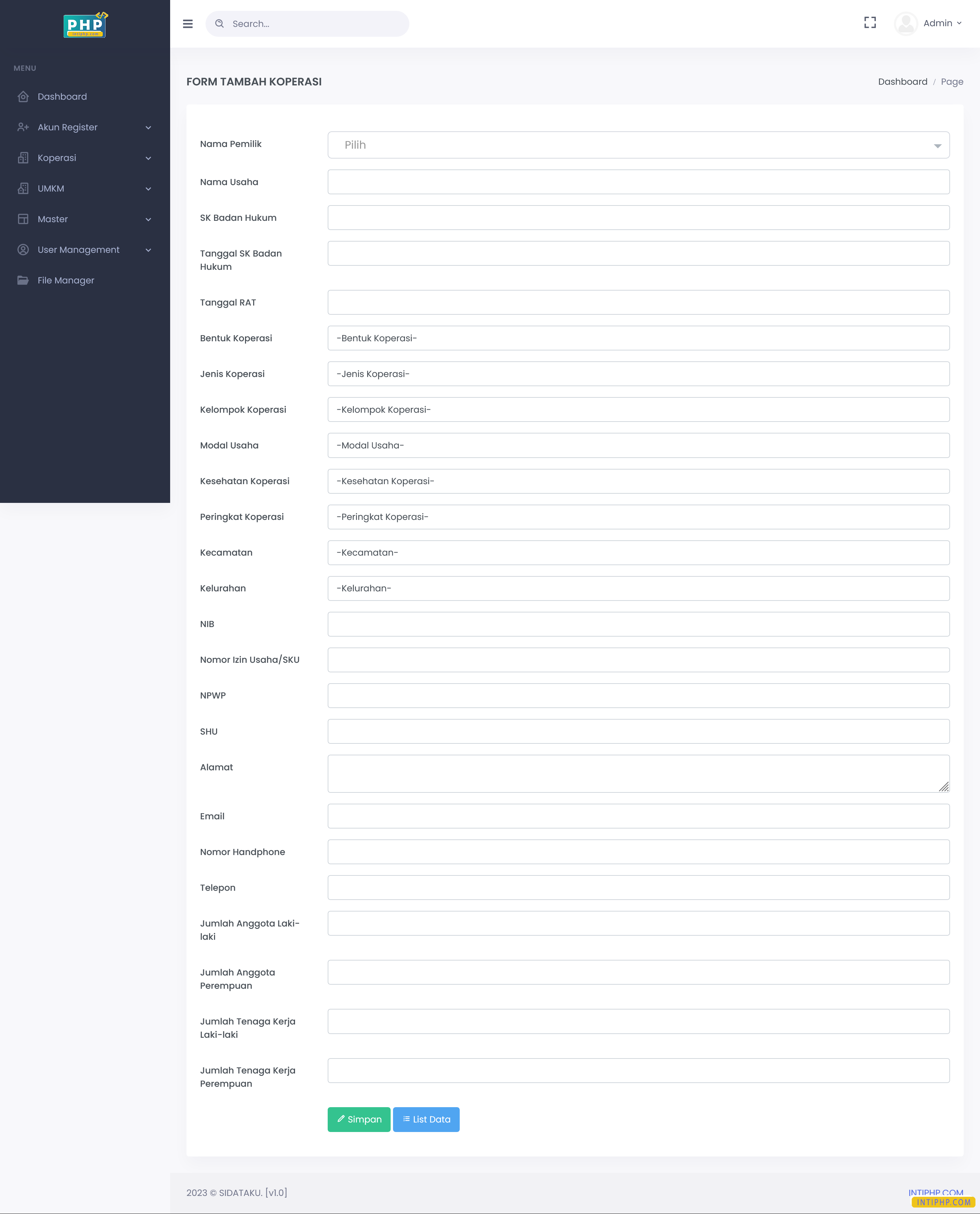 Source Code Sidataku (Sistem Informasi Data Tunggal Koperasi Dan UMKM ...