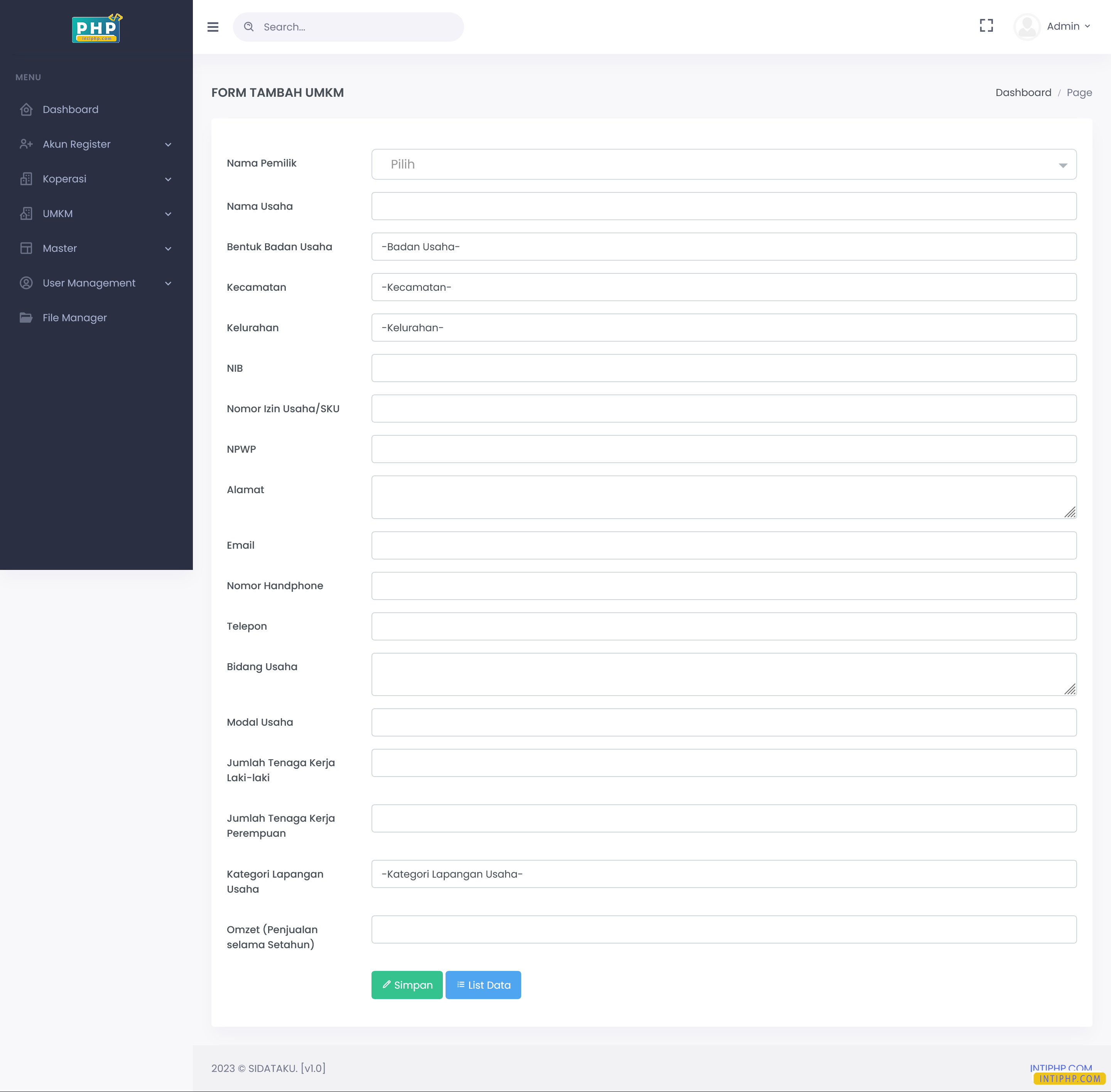 Source Code Sidataku (Sistem Informasi Data Tunggal Koperasi Dan UMKM ...