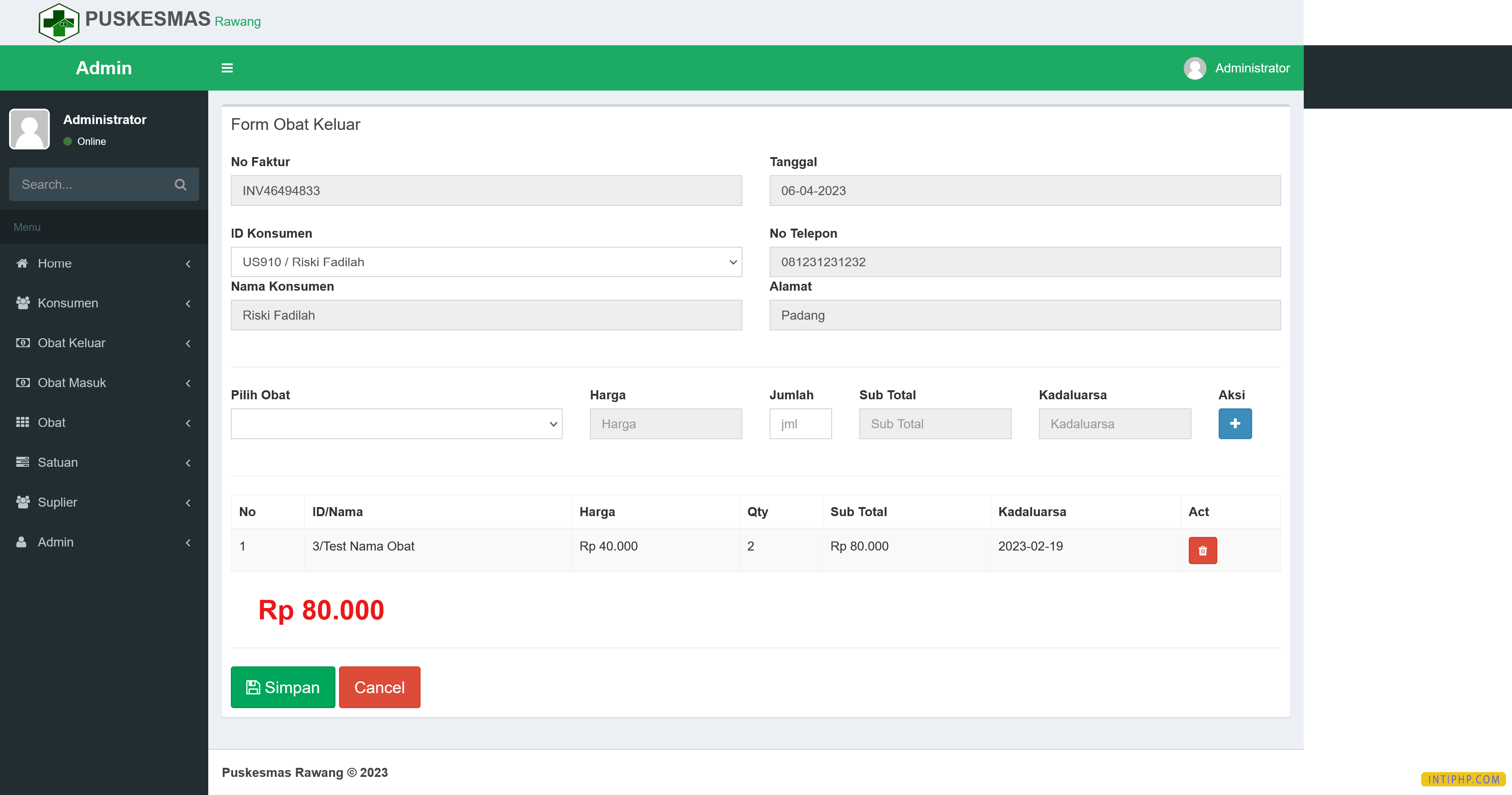 Source Code Manajemen Stok Obat Masuk Dan Obat Keluar Puskesmas - INTI PHP