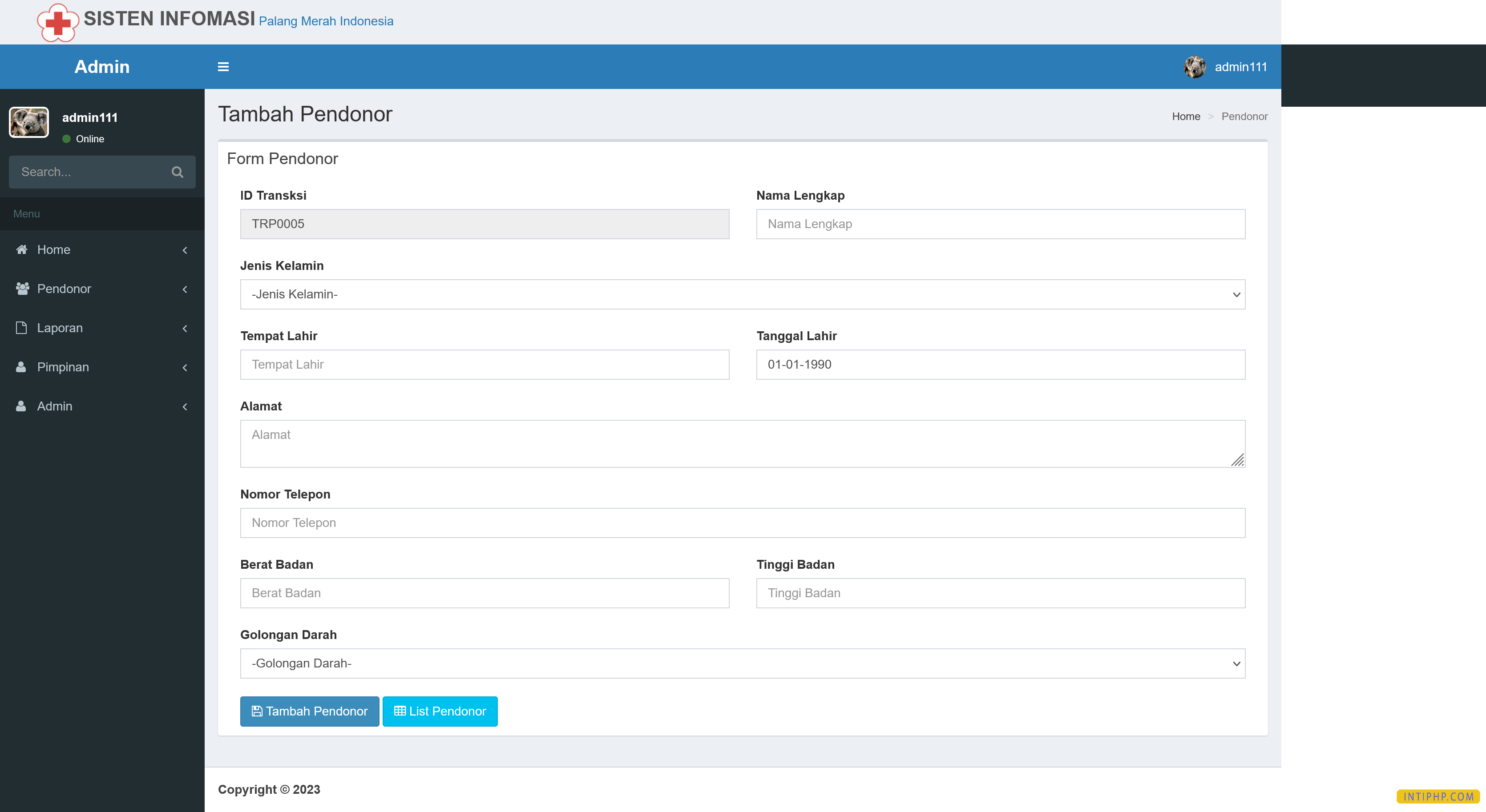 Aplikasi Pendataan Donor Darah Dengan Php Mysql - INTI PHP